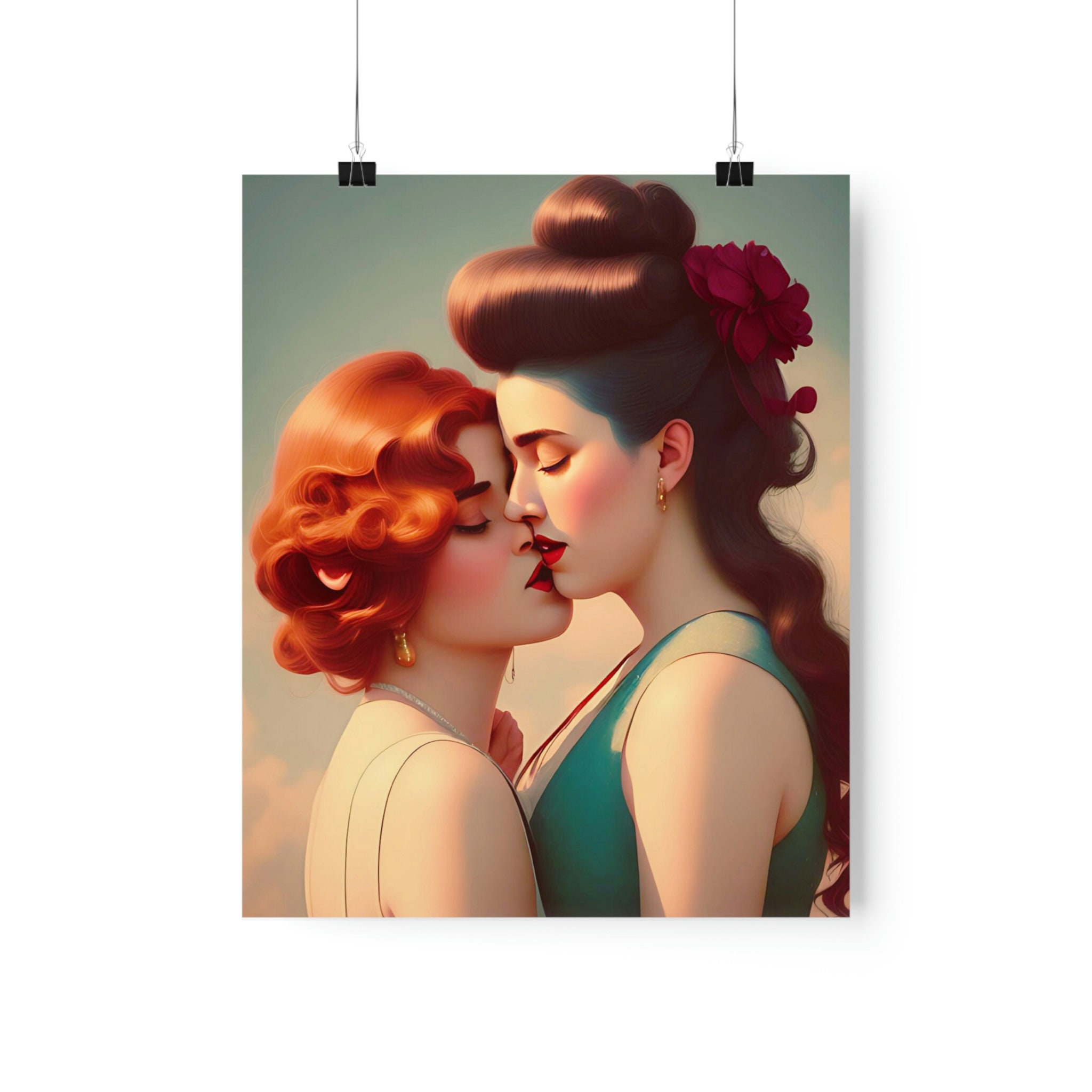 Lesbian Kiss WLW Art Print Vinatge Queer Poster Sapphic - Etsy
