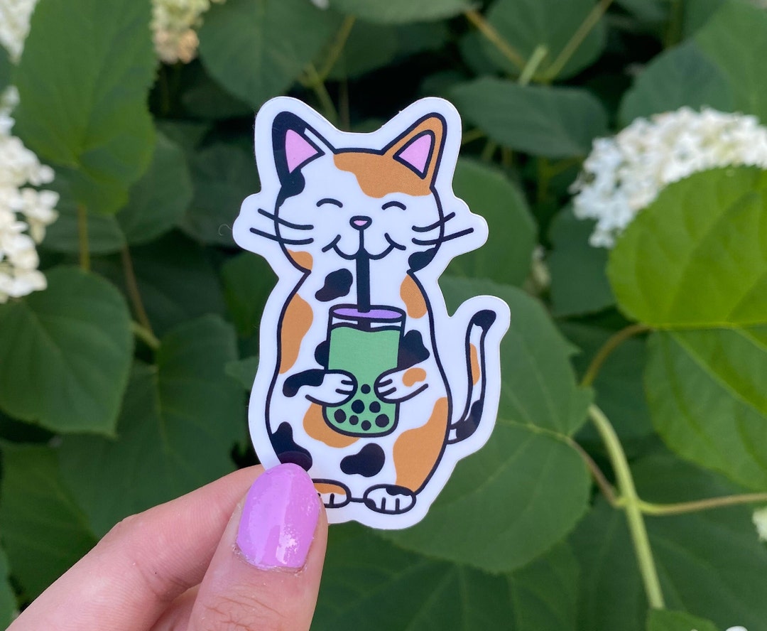 Calico Cat Drinking Boba Sticker | Bubble Tea | Die Cut Sticker ...