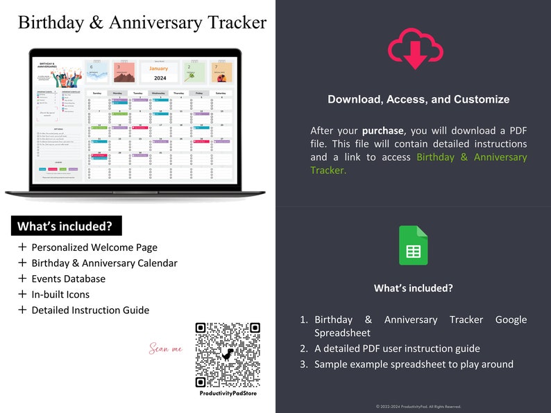 Birthday & Anniversary Tracker Spreadsheet for Google Sheets (digital ...
