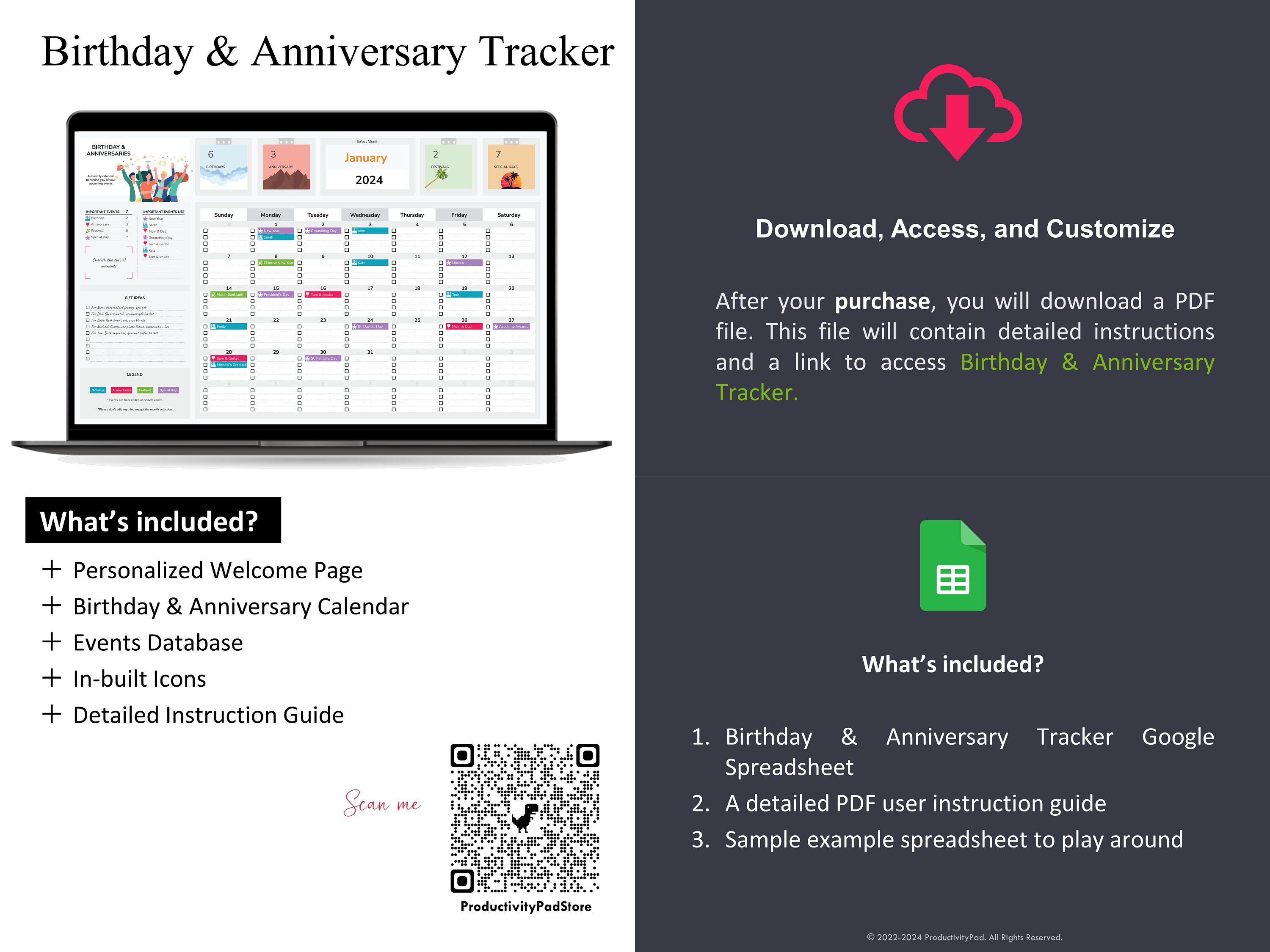Birthday & Anniversary Tracker Spreadsheet for Google Sheets (digital ...