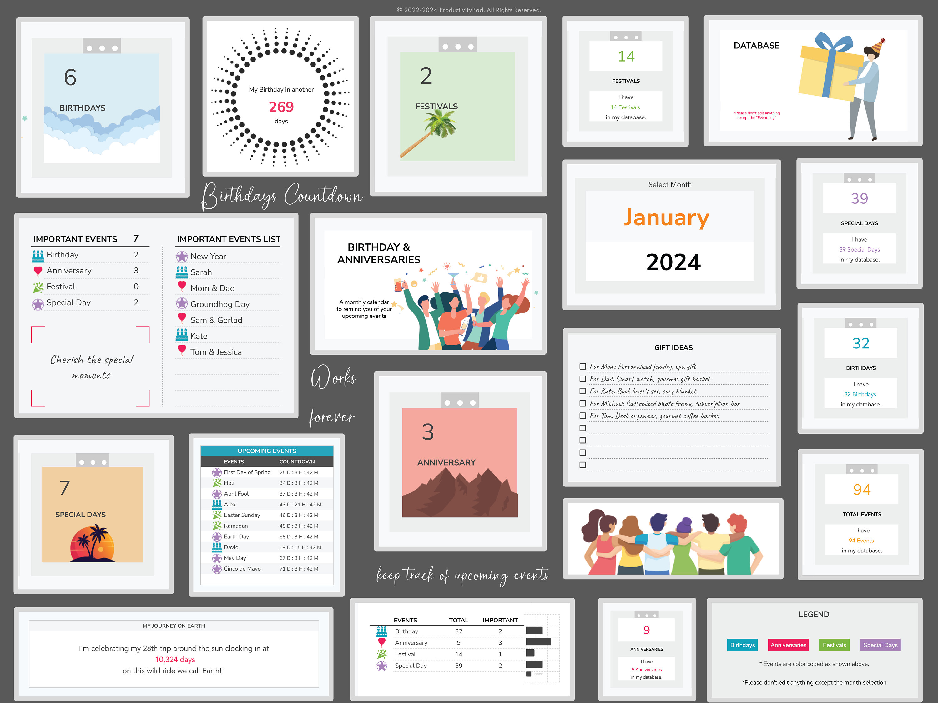 Birthday & Anniversary Tracker Spreadsheet for Google Sheets (digital ...