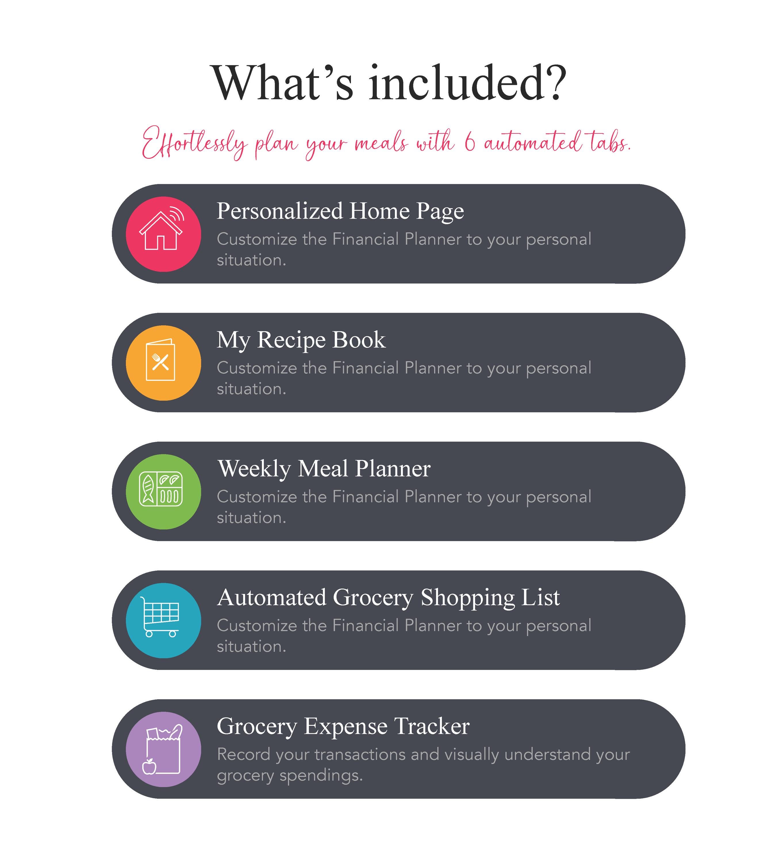 Weekly Meal Planner Spreadsheet: Calorie & Expense Tracker (google ...