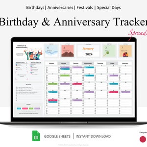 Birthday & Anniversary Tracker Spreadsheet for Google Sheets (digital ...