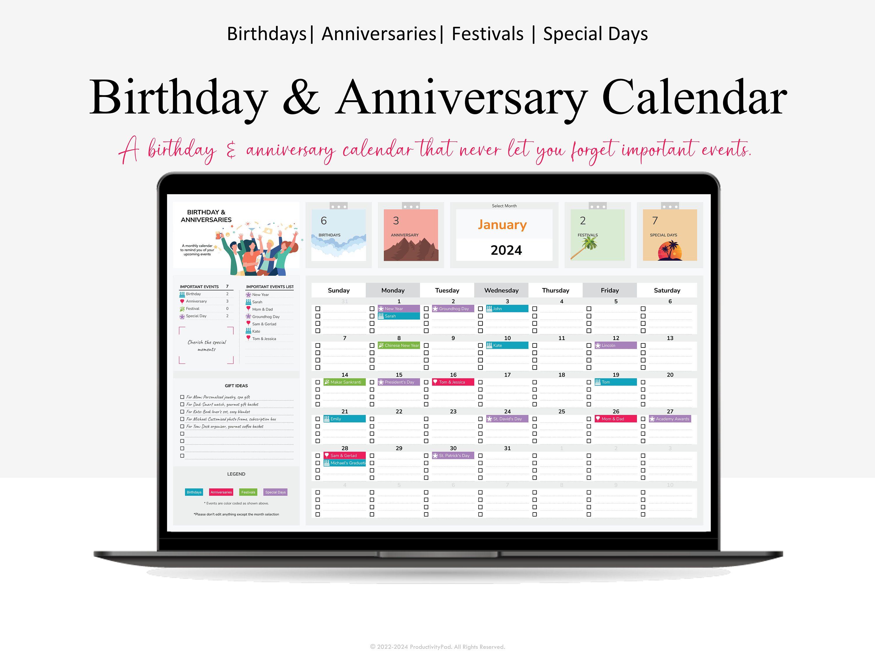 Birthday & Anniversary Tracker Spreadsheet for Google Sheets (digital ...