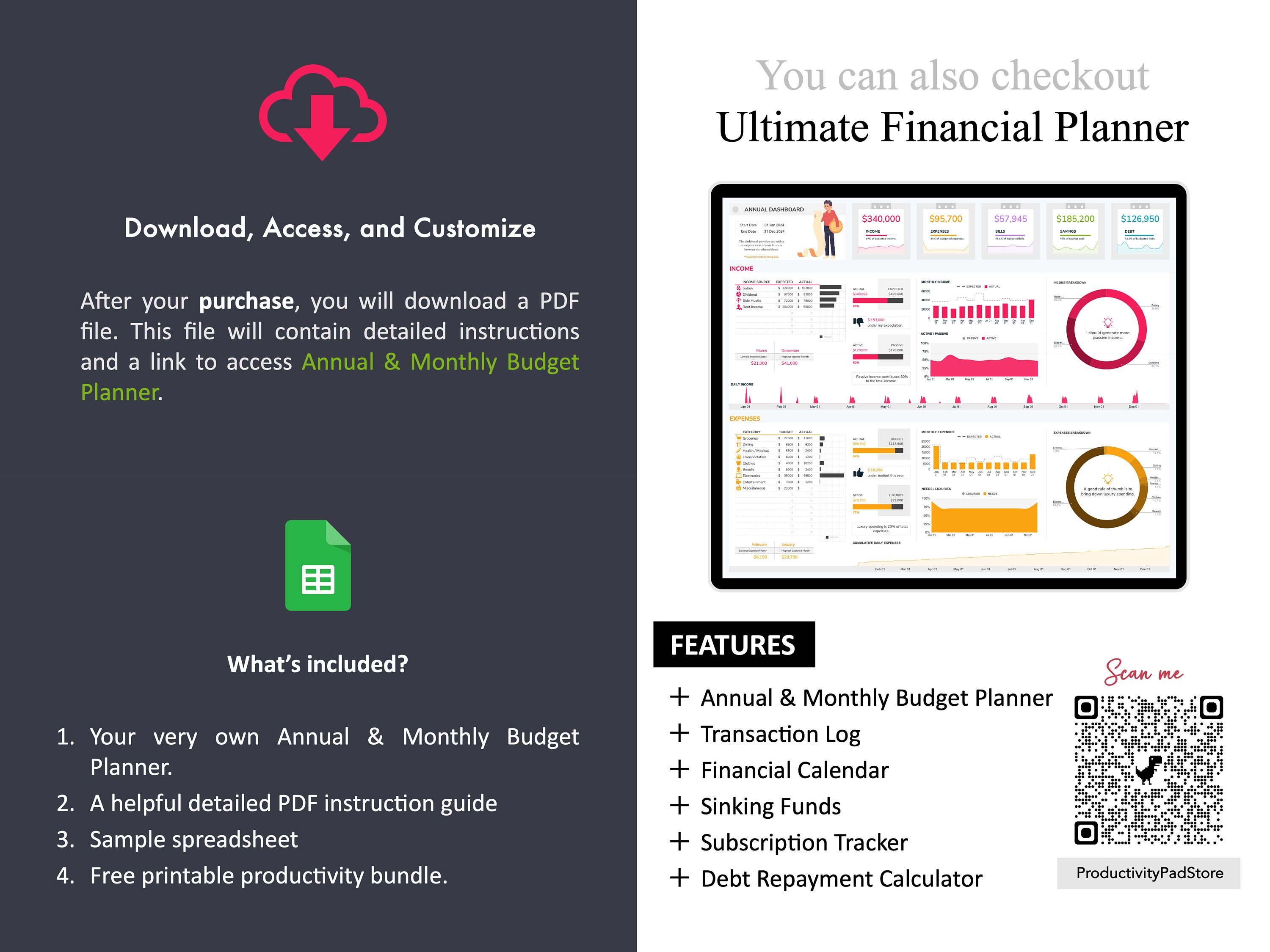 Annual and Monthly Budget Planner for Google Sheets, Annual Planner ...