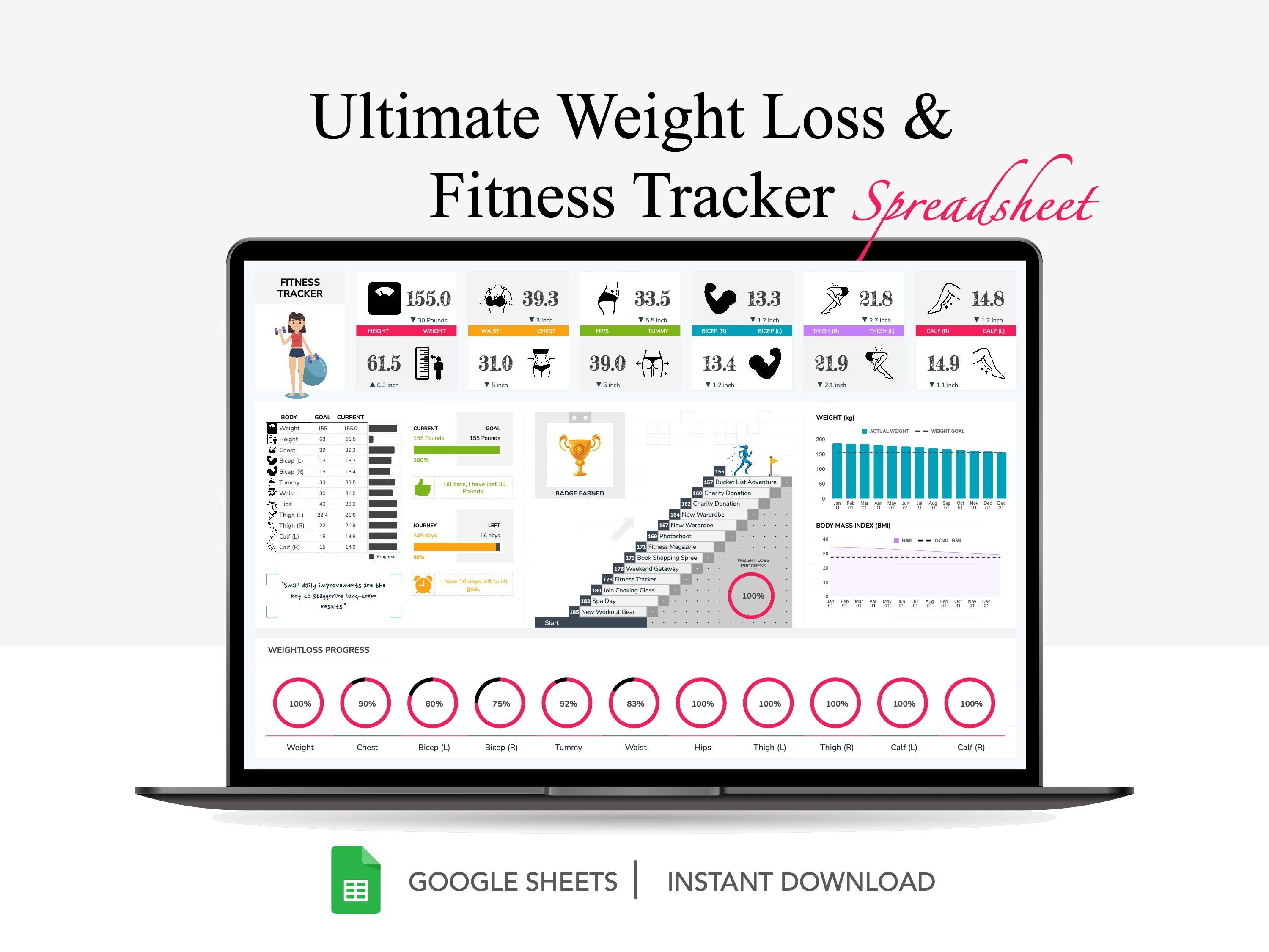Weight Loss & Fitness Tracker Spreadsheet for Google Sheets, Meal ...