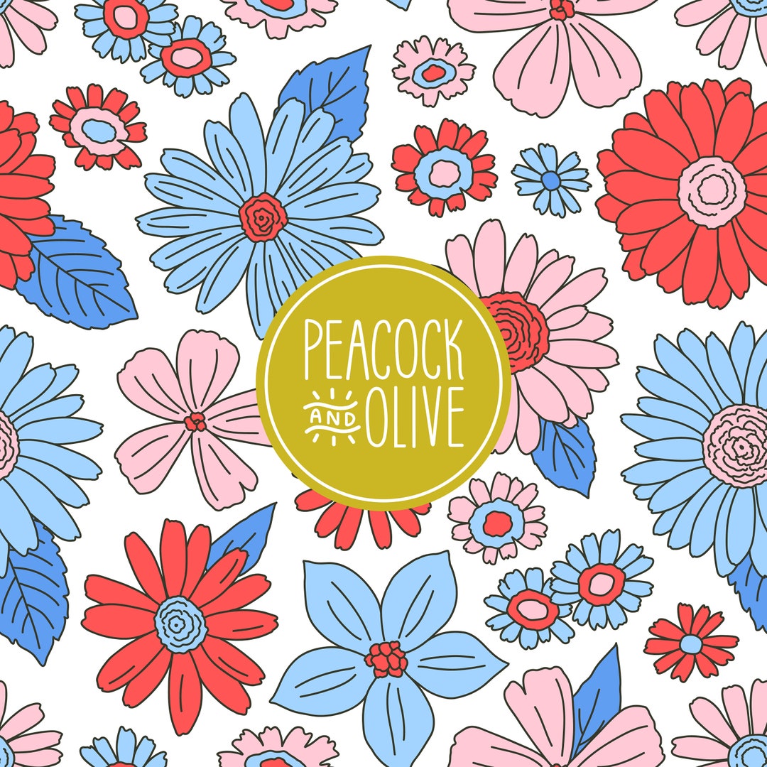 Independence Day Floral | Red White & Blue Seamless Pattern | Digital ...