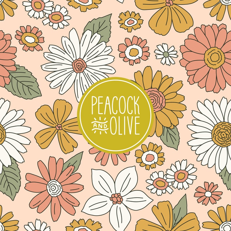 Retro Flowers Seamless Pattern | Digital Download File for Fabric ...
