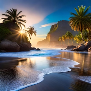 Beach at Sunrise Poster, Beach Print, Lovely Seascape, Beach Prints ...