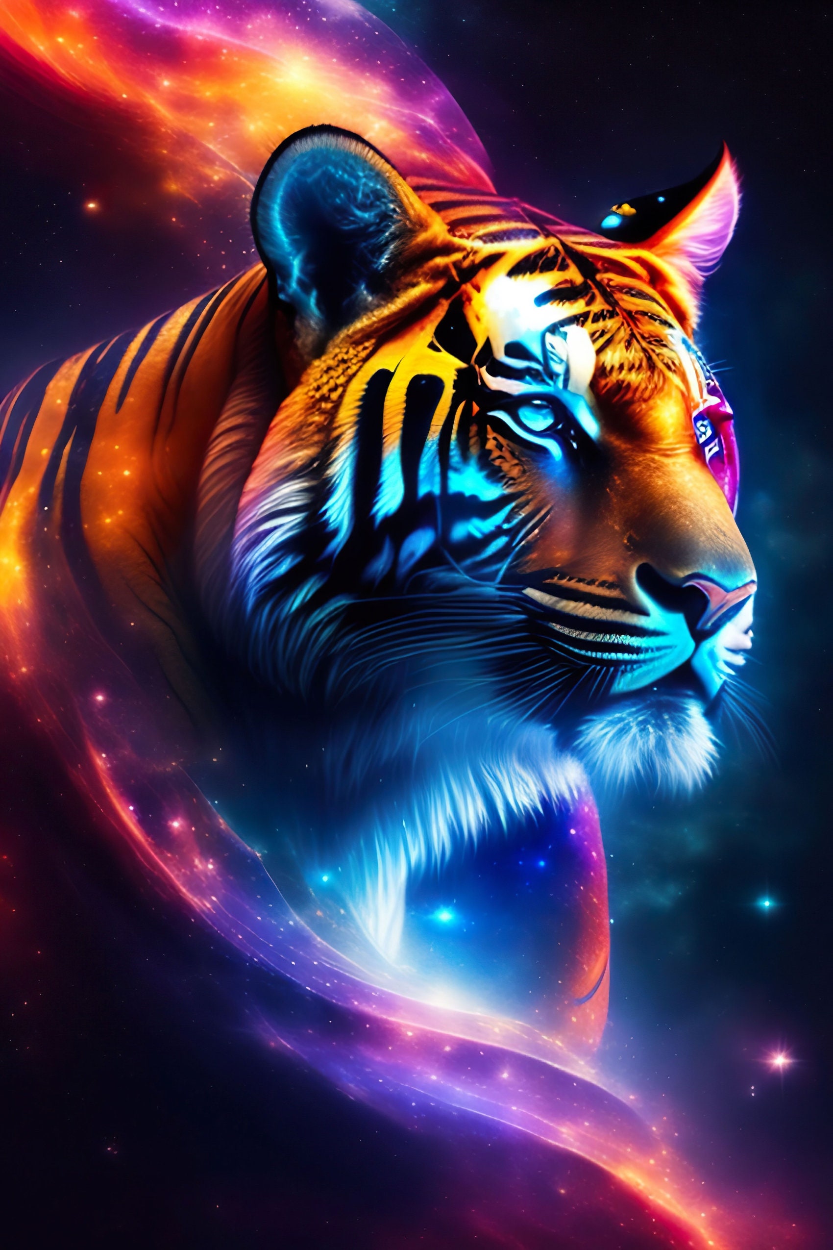 Tiger and Nebula,tiger Art Print,mighty Bengal Tiger,tiger Poster ...