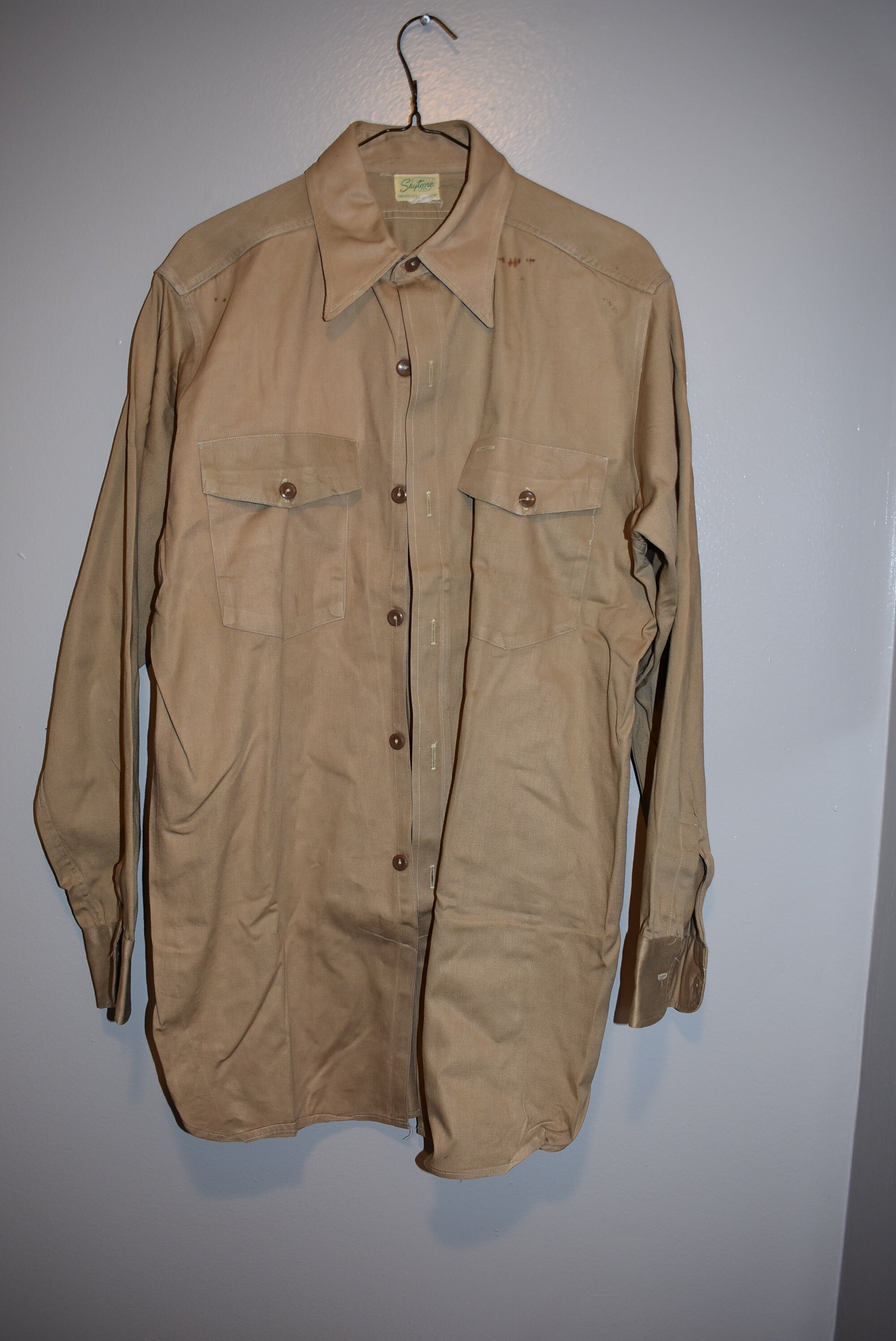 Vintage 1940s WWII Khaki Officers Uniform Shirt Workshirt Workwear ...