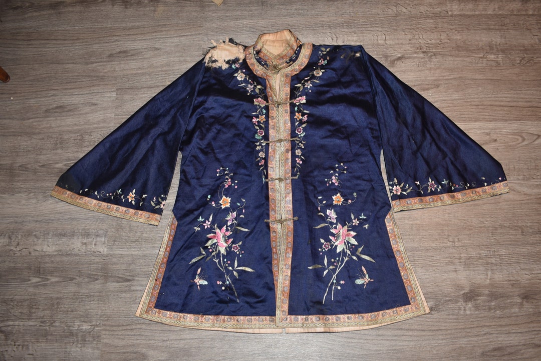 Antique 1900s Chinese Qing Dynasty Women's Silk Robe Top Flowers - Etsy
