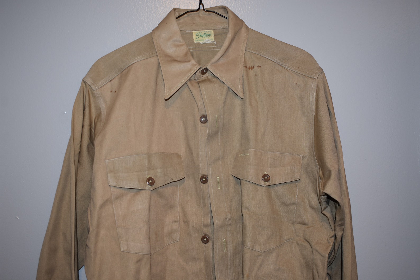 Vintage 1940s WWII Khaki Officers Uniform Shirt Workshirt Workwear ...