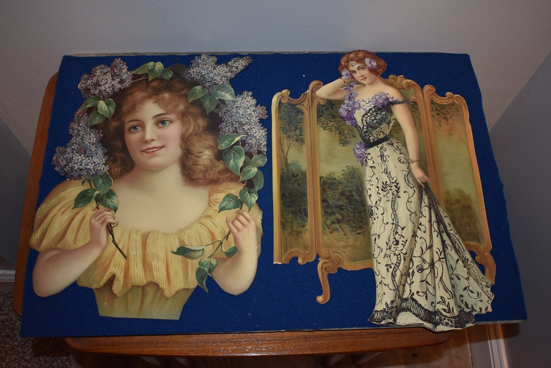 2 Antique Victorian Window Advertising Cardboard Fashion Store Displays ...