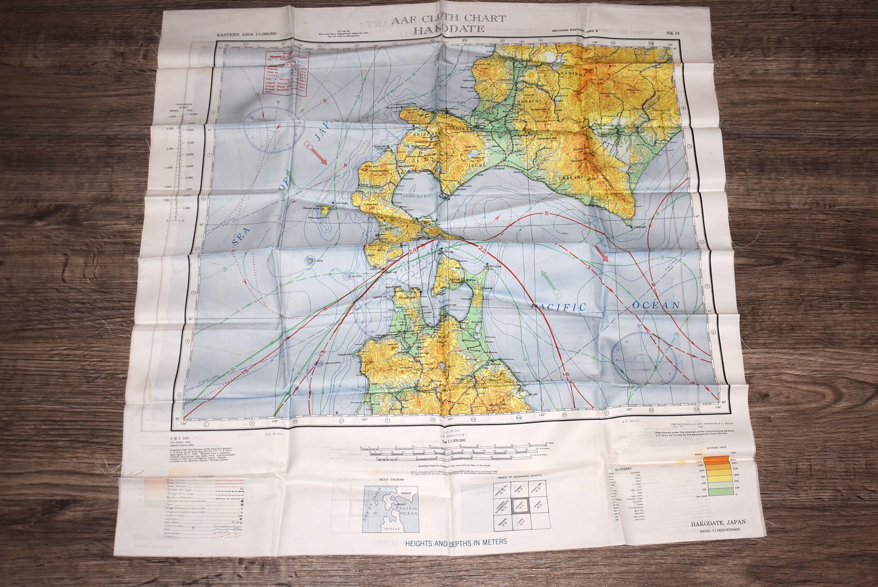 WWII 1943 US Army Air Force Pilots Escape Silk Map Hakodate Nemuro ...