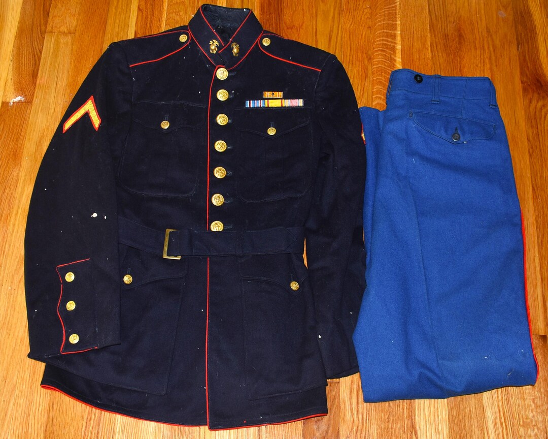 WWII USMC Dress Blue Wool Uniform Named 2nd Marines Chief Cook Pants ...