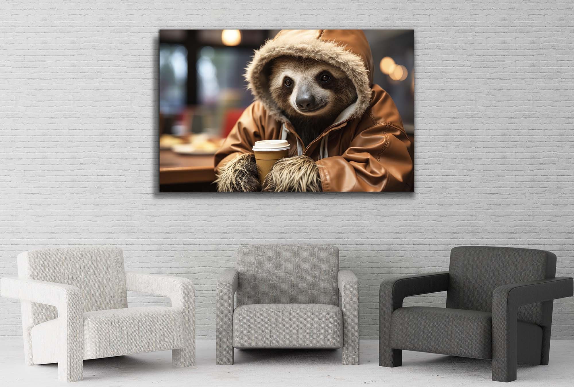Cute Sloth in a Coat Wall Art Cafe Relaxation Scene Tempered - Etsy