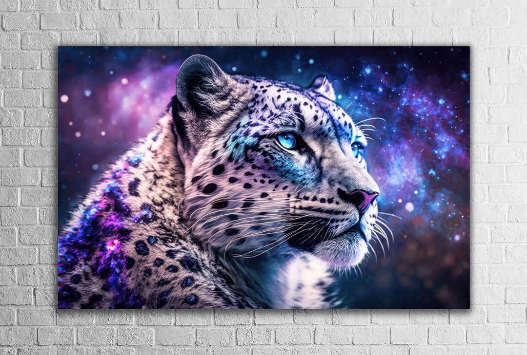 Cosmic Snow Leopard Wall Art Print, Tempered Glass Artwork, Galaxy ...