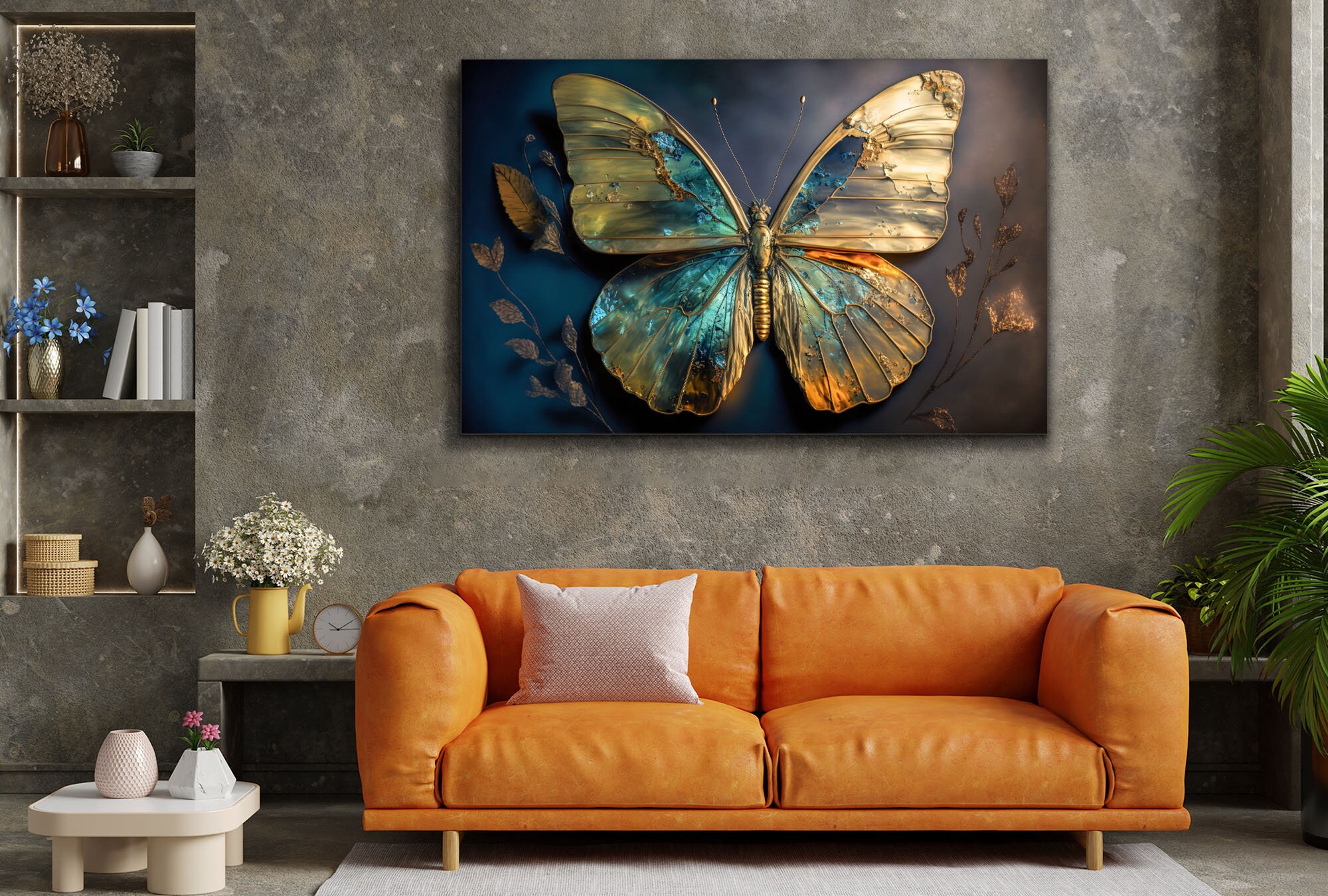 Golden Abstract Butterfly Wall Art, Tempered Glass Home Decoration ...