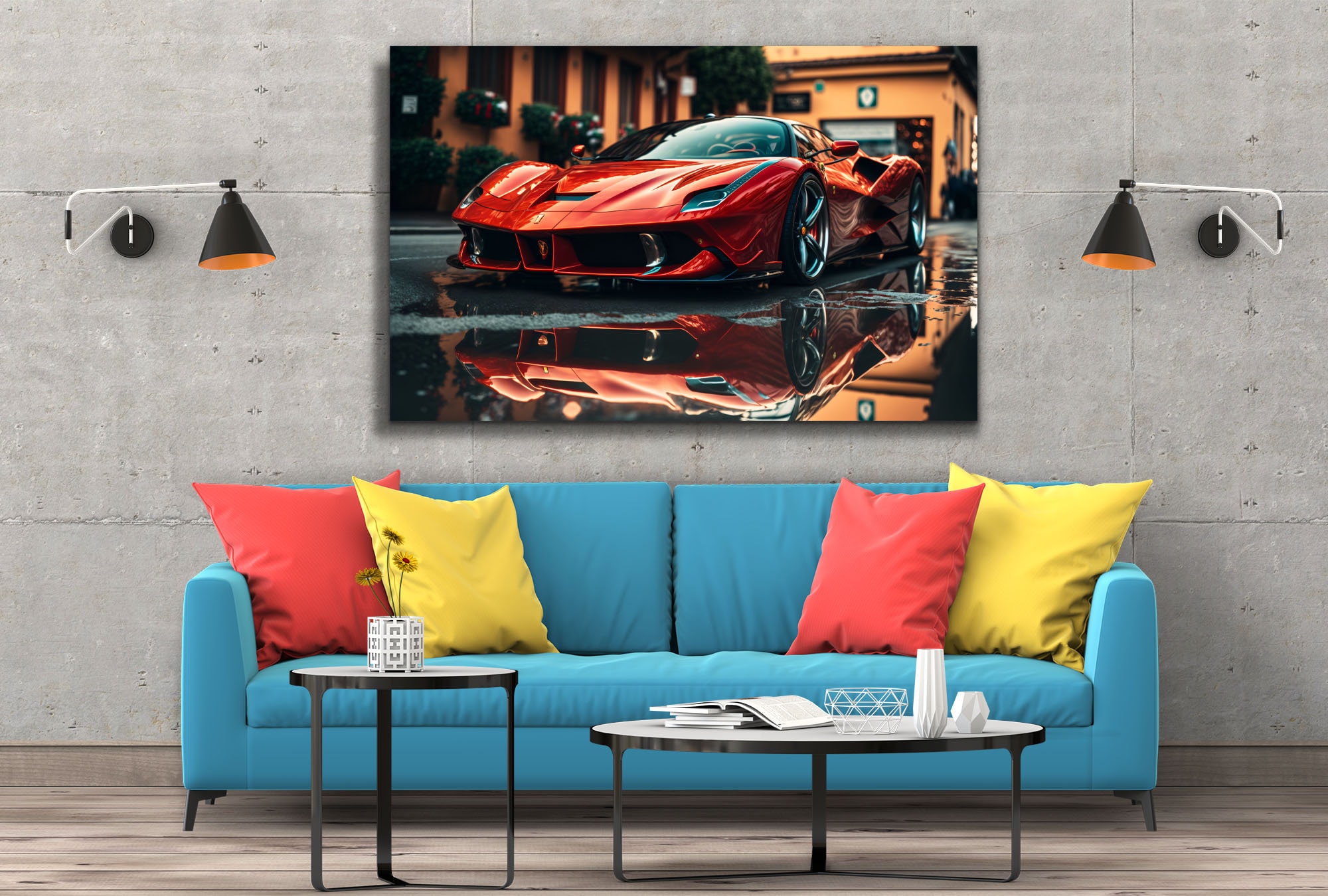 Red Ferrari Wall Art, Large, Vivid Tempered Glass Home Decoration ...