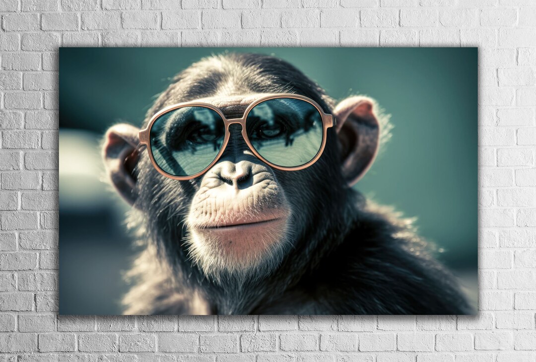 Cute Monkey Wearing Glasses Wall Art, Tempered Glass Print, Fun Home ...