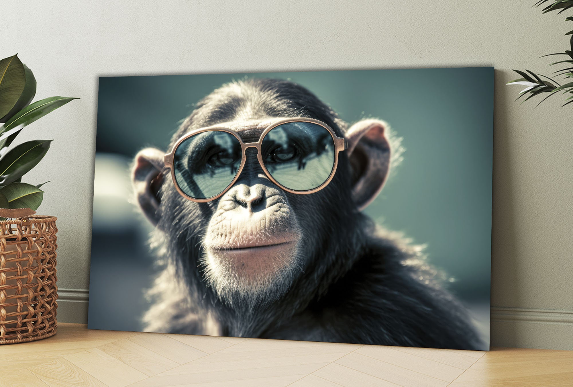 Cute Monkey Wearing Glasses Wall Art, Tempered Glass Print, Fun Home ...