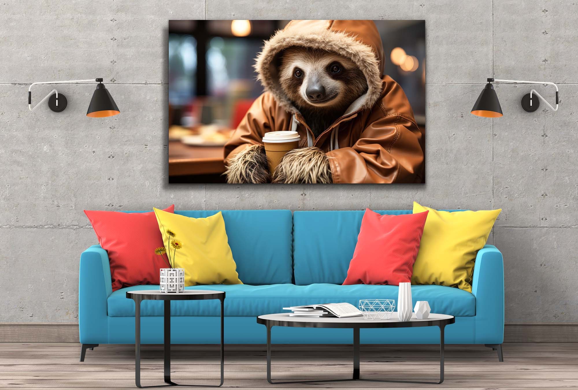 Cute Sloth in a Coat Wall Art Cafe Relaxation Scene Tempered - Etsy