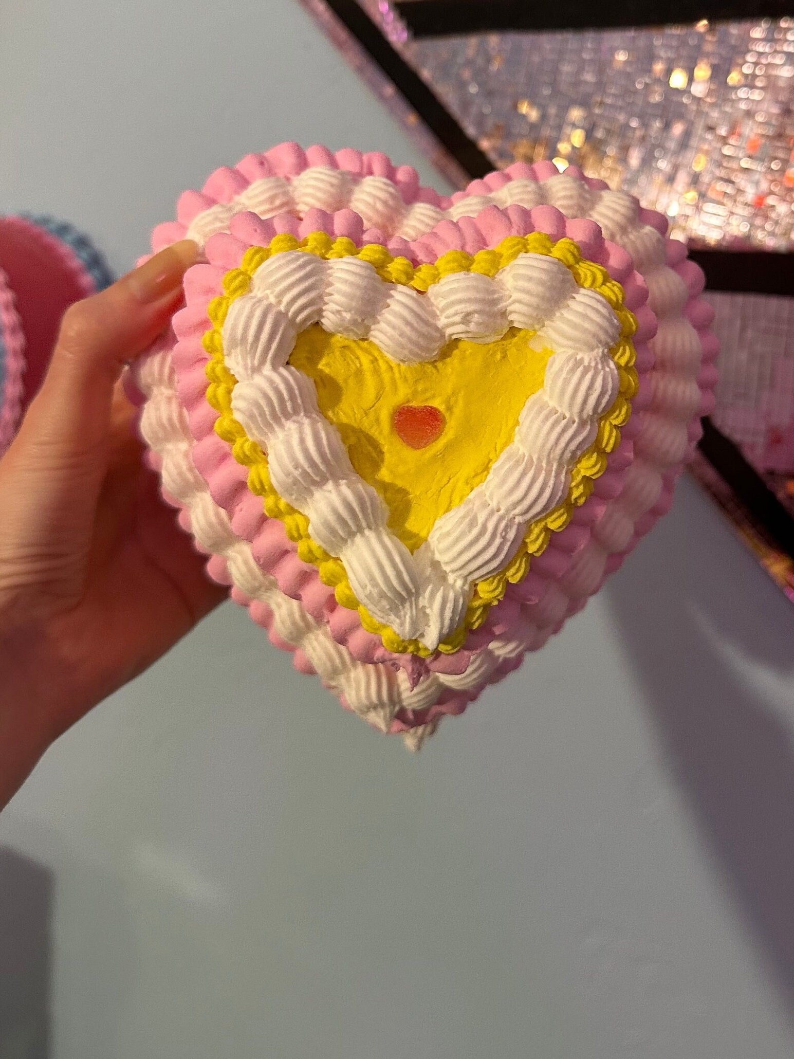 Mini 2 Tier Red & Yellow Heart Fake Cake - Etsy