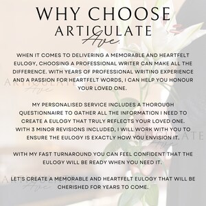 Personalised Eulogy Speech, Life Celebration Speech, in Memory of ...