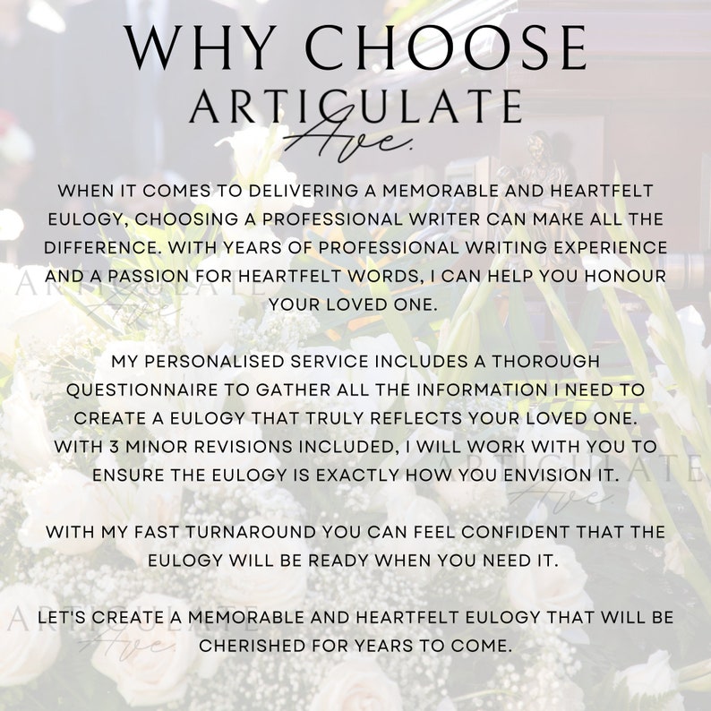 Eulogy Template, Personalized Eulogy, Celebration of Life, in Memory of ...