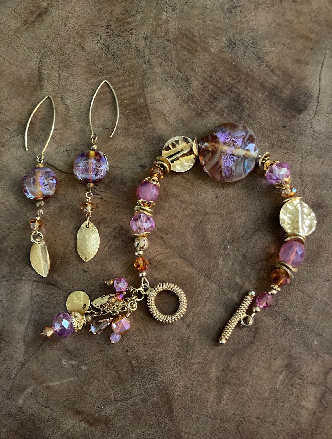 Lavender and Pink Beaded Bracelet and Earring Set. Specialty Beads ...