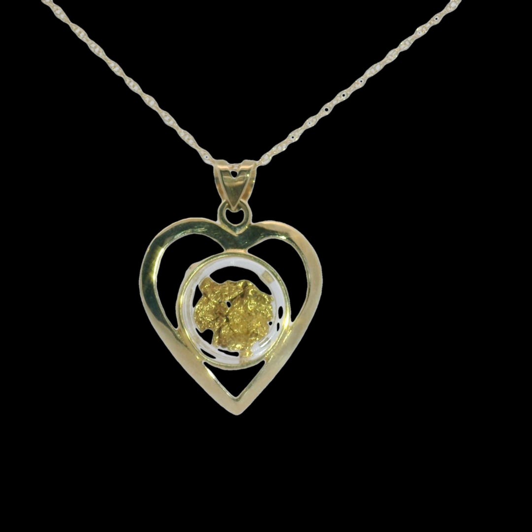 14ky Gold Heart Pendant, Has .7 Grams of Alaskan Gold Nuggets, a ...