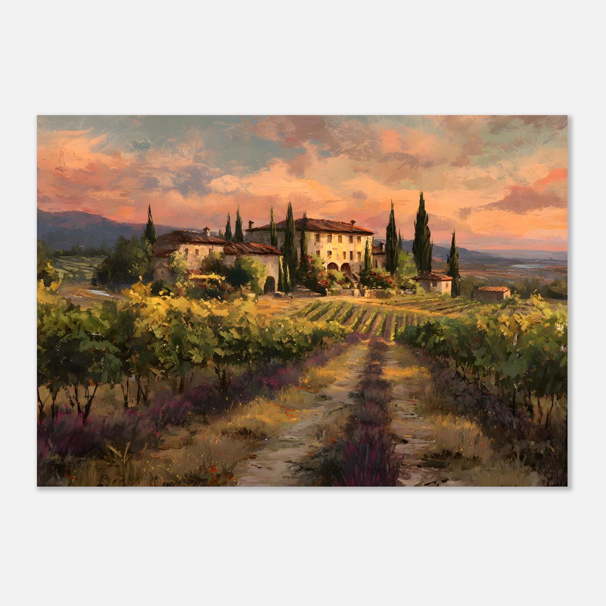 Tuscan Vineyard Sunset Wall Art, Mediterranean Landscape Print, Rustic ...