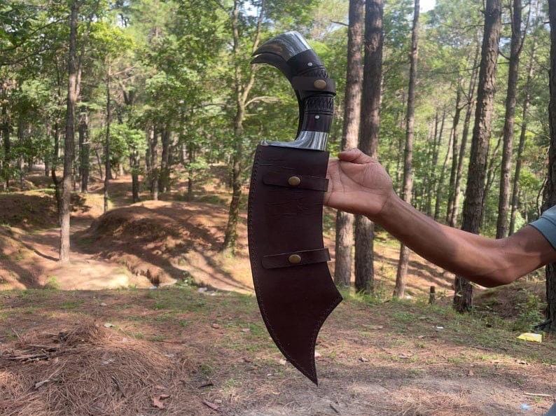 Custom Handmade Carbon Steel Gurkha Kukri Knife -with Leather Sheet ...