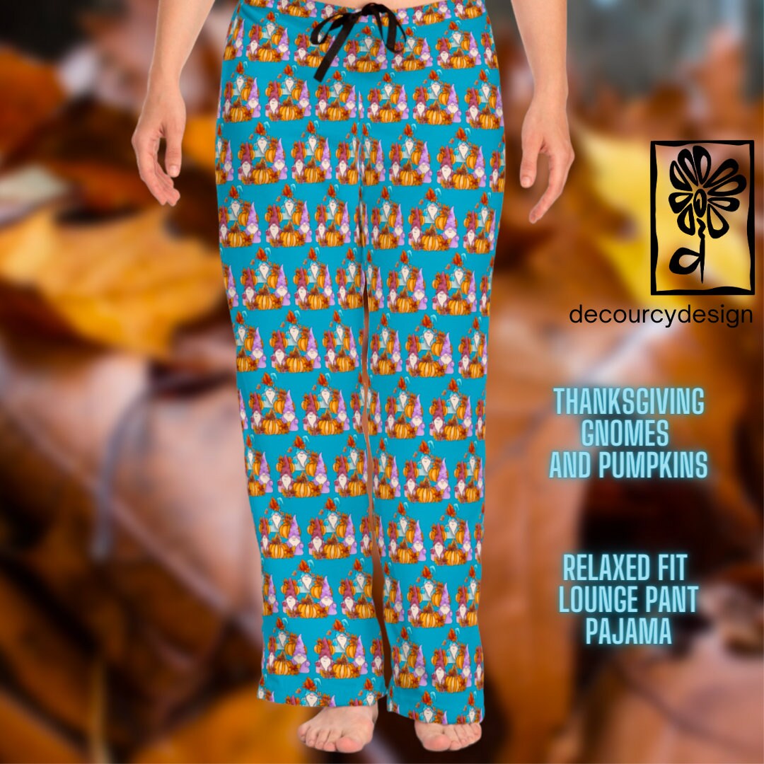 Thanksgiving Pants Women's Pajama Pants Turquoise Thanksgiving Gnomes ...