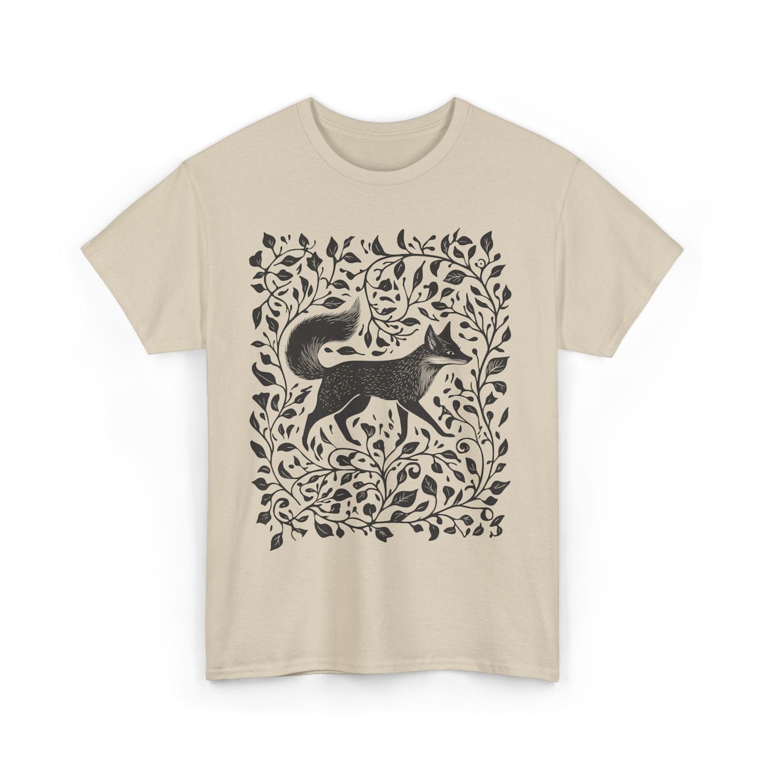 Fox Shirt, Woodland Folk Art Botanical Tee, Cottagecore Fox T-shirt ...