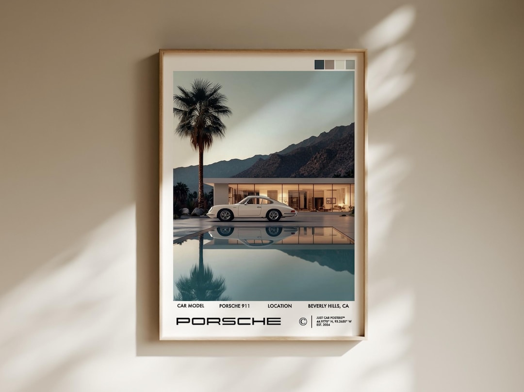 Vintage Porsche by the Pool, German Classic Car Wall Art, Retro ...