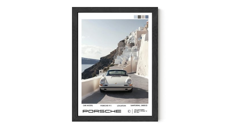 Vintage Porsche in Greece, German Classic Car Wall Art, Retro Magazine ...