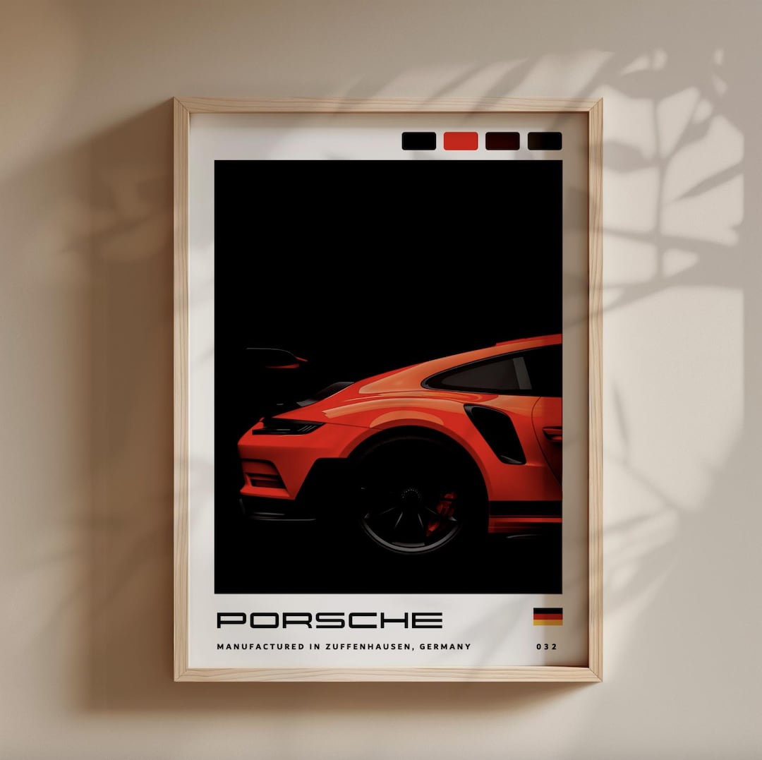 Red Porsche 911 in Studio Print, German Car Wall Art, Car Magazine ...