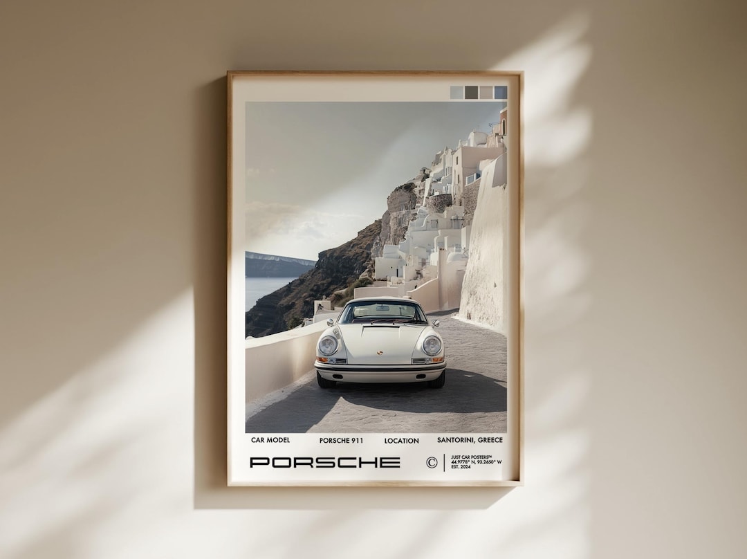 Vintage Porsche in Greece, German Classic Car Wall Art, Retro Magazine ...