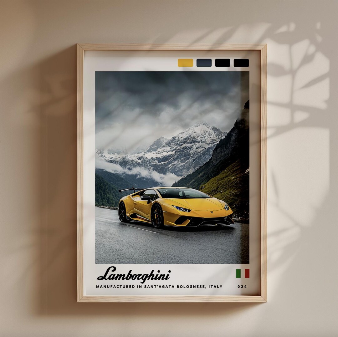 Lamborghini Swiss Alps Print, Italian Car Wall Art, Car Magazine Poster ...
