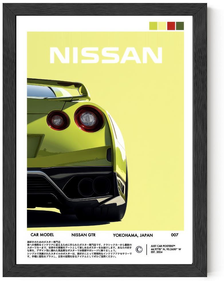 Nissan GTR Poster, Nissan Art Print, Sports Car Wall Art, Retro ...
