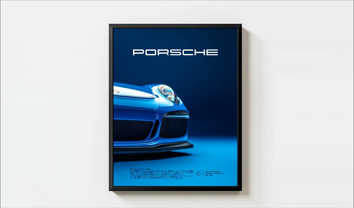 Blue Porsche Poster Print, Super Car Posters, GT3 Car Photography, Blue ...