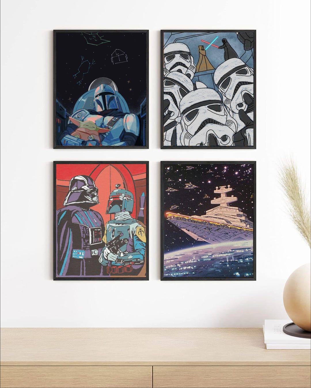 Star Wars Poster Set of 4, Star Wars Gifts, Star Wars Prints, Darth ...