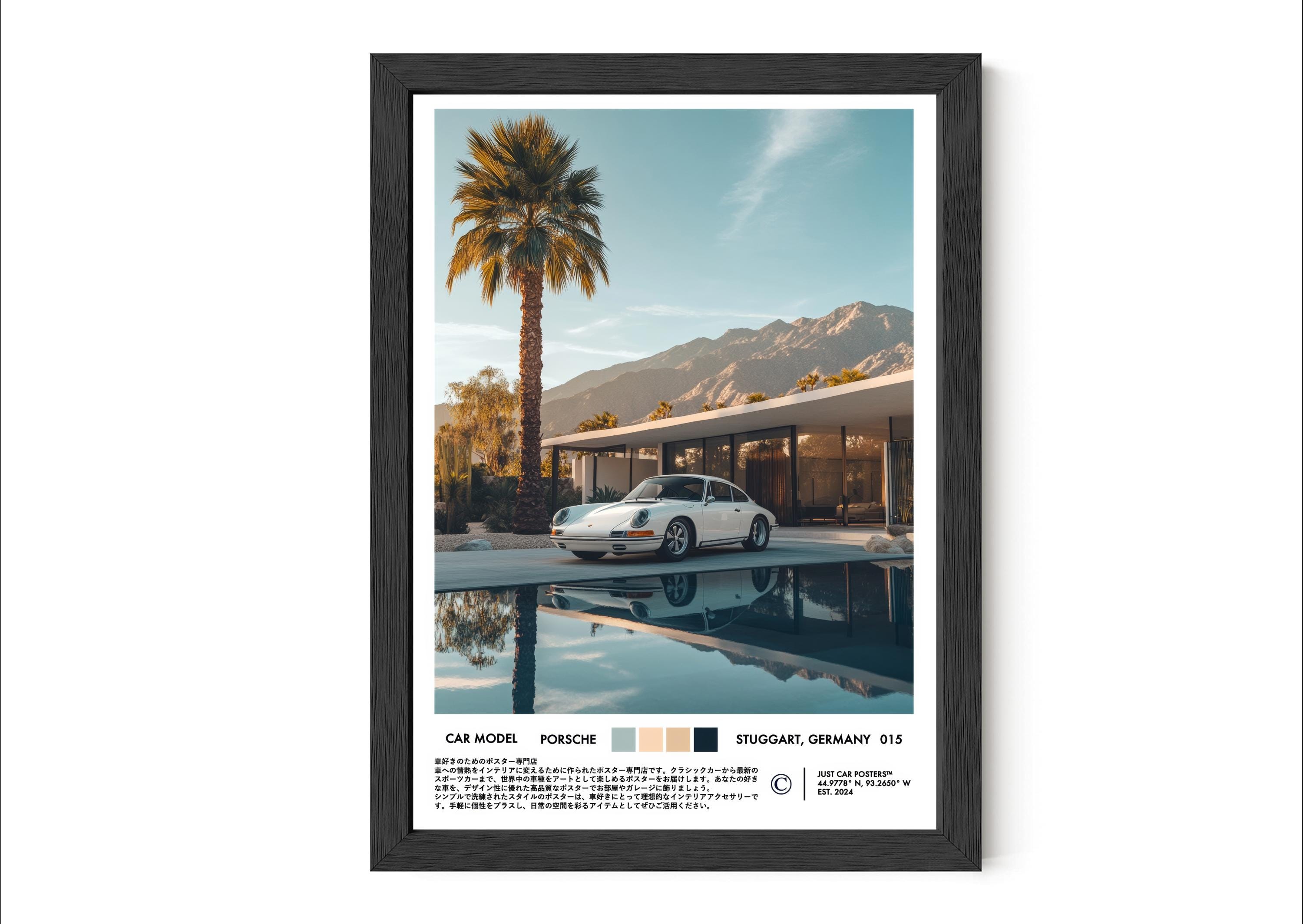 Vintage Porsche by the Pool, German Classic Car Wall Art, Retro ...