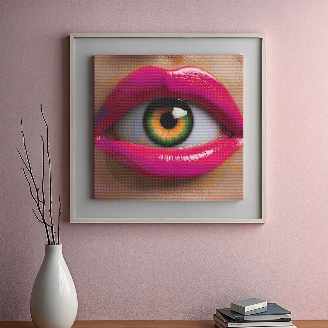 Eye in Mouth Cross Stitch Pattern PDF | Surreal Design With Pink ...