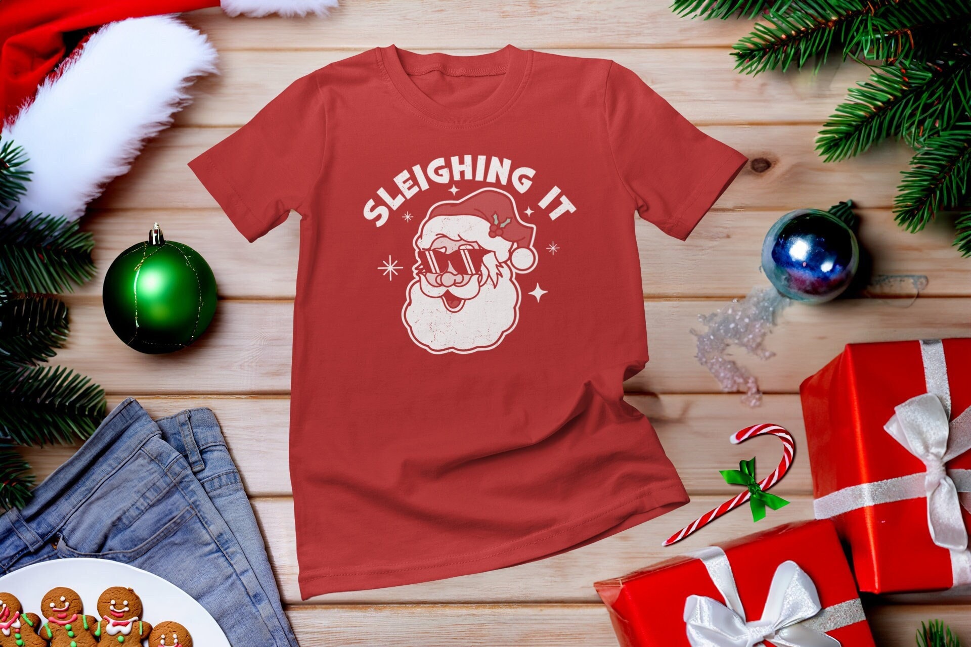 Sleighin It Shirt, Sleighing It Santa Claus Shirt, Christmas Santa's ...