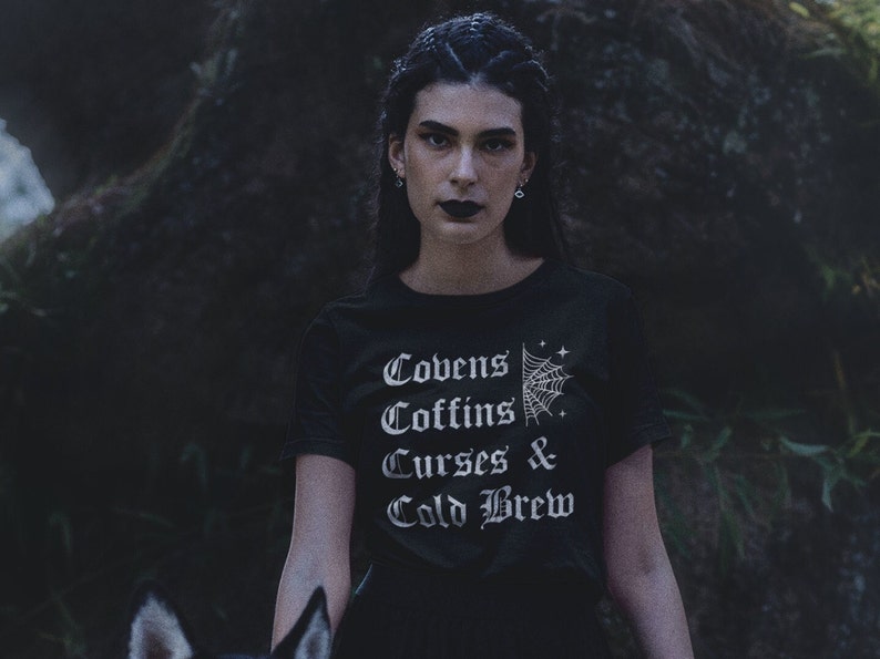 Covens Coffins Curses and Cold Brew Shirt, Retro Halloween Shirt, Cold ...