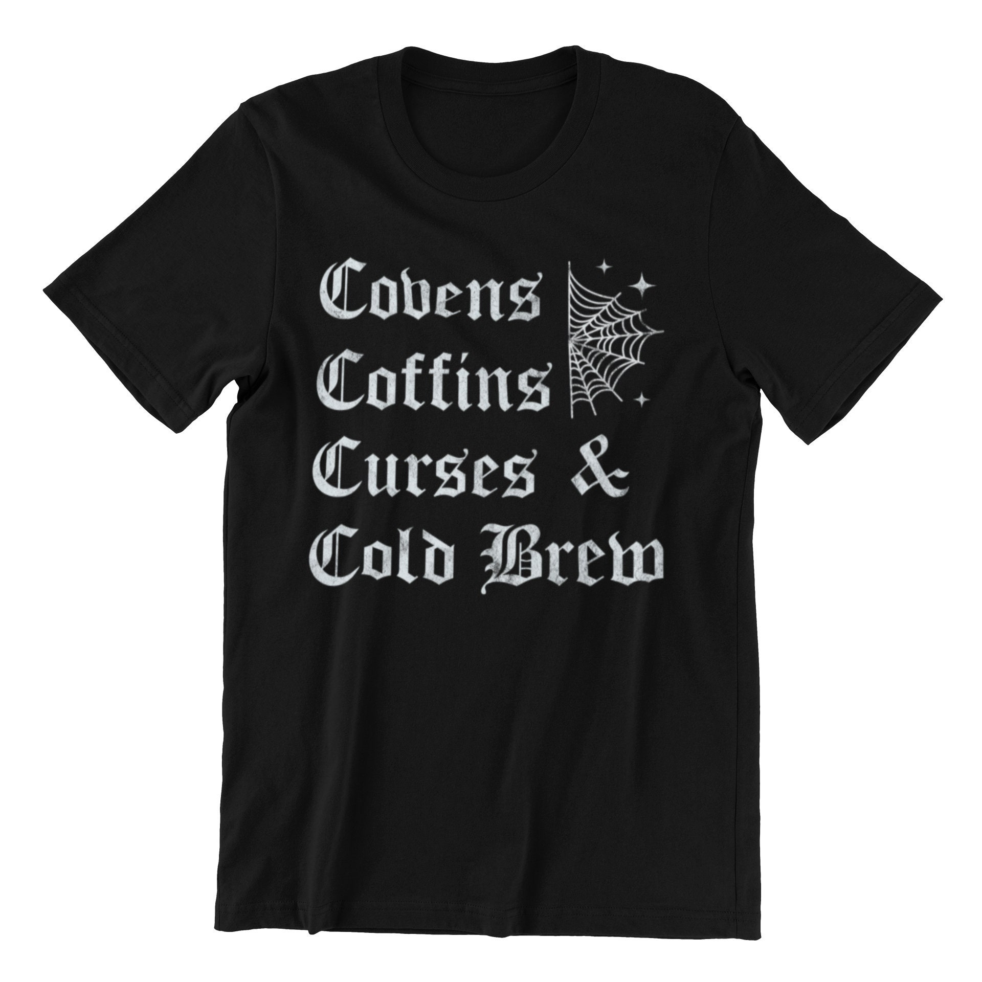Covens Coffins Curses and Cold Brew Shirt, Retro Halloween Shirt, Cold ...
