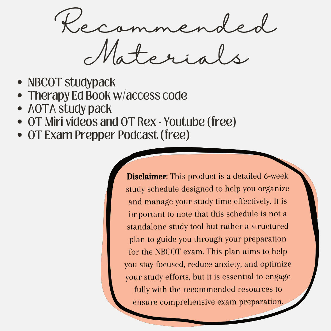 6 Week NBCOT Study Plan - Etsy